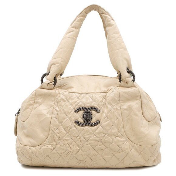 CHANEL | Bags | Chanel Cream Leather Logo Tote Bag | Poshmark